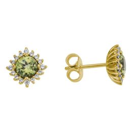 Firetti Damen Paar Ohrstecker &raquo;Schmuck Geschenk Gold 333 Ohrschmuck Ohrringe Blume&laquo; mit Peridot - mit Brillanten 9,55mm, 0,18 P2 = erkennbare 