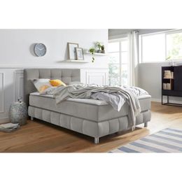 Home Affaire Boxspringbett &raquo;Salo XXL&laquo; in Samtoptik oder Struktur, 6 Breiten in &Uuml;berl&auml;nge 220cm, 4 H&auml;rtegrade grau Samtoptik, Liegefl&auml;che B/L: 140cm x 