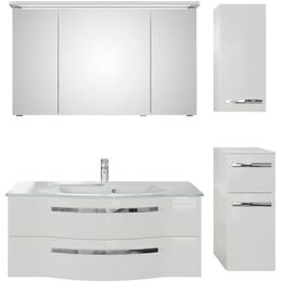 Badm&ouml;bel-Set &raquo;Serie 4005, vormontiert, Glaswaschbecken, Spiegelschrank&laquo; Set, 5 Stk. tlg. wei&szlig; Holzwerkstoff Einheitsgr&ouml;&szlig;e