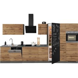 KOCHSTATION K&uuml;chenzeile &raquo;KS-Trier&laquo; mit E-Ger&auml;ten, Breite 390 cm braun B/H/T: 390cm x 60cm, Induktionskochfeld