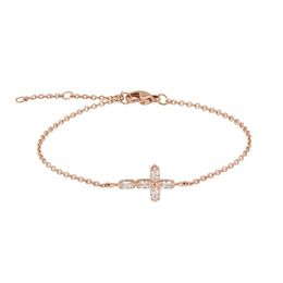 Tamaris Damen Armband &raquo;Cross, Kreuz-Motiv&laquo; mit Zirkonia (synth.) rosa 21cm, Edelstahl