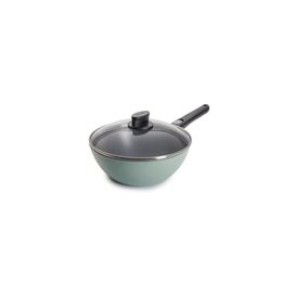 Woll Wok &raquo;MADE IN GERMANY - Ecolour &Oslash; 24 cm inkl. Deckel&laquo; Aluminiumguss Set, 2 tlg. abnehmbarer Stiel gr&uuml;n &Oslash; 24cm + H&ouml;he 11cm