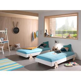 Vipack Kinderbett &raquo;Modulo, stapelbares Einzelbett, inkl. Rolllattenrost, 2 Farben&laquo; B/H/T ca. 203,6x93,8x48cm, Fu&szlig; Puzzle massiv, Bettseiten MDF lackiert, 