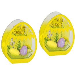 I.GE.A. Teelichthalter &raquo;Dekoriert&laquo; Mit Oster-Eier 2er Set Kunstblumen Glaseinsatz Kerzen Osterdeko 3D gelb Glas, Kunststoff, Wachs B/H/T: 14cm x 18cm