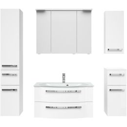 Badm&ouml;bel-Set &raquo;Serie 4005, vormontiert, Glaswaschbecken, Spiegelschrank&laquo; Set, 6 Stk. tlg. wei&szlig; Holzwerkstoff Einheitsgr&ouml;&szlig;e