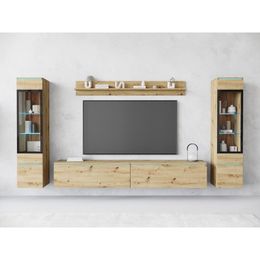 Home Affaire Wohnwand &raquo;VERA II&laquo; Komplett-Set, 4 Stk. tlg. braun B/H/T: 260cmcm x 130cmcm x 33cmcm,mit Beleuchtung