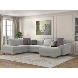Sit & More sit&more Wohnlandschaft &raquo;Dundee U-Form&laquo; mit Federkern und Massivholzf&uuml;&szlig;en, wahlweise mit Kopfteilverstellung silber B/H/T: 338cm x 86cm x 219cm, 