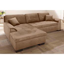 Home Affaire Ecksofa &raquo;BERGEN 267x178 cm, elegantes Design&laquo; whlw. mit Bettfunktion L-Form braun MELROSE /Struktur (100% Polyester);MELROSE (100% 