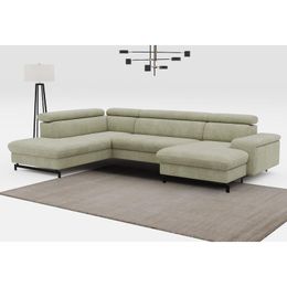 COTTA Wohnlandschaft &raquo;Emma U-Form, B: 328 cm&laquo; mit Kopfteilverstellung, optional Schlaffunktion & Bettkasten gr&uuml;n B/H/T: 328cm x 97cm x 215cm, Struktur