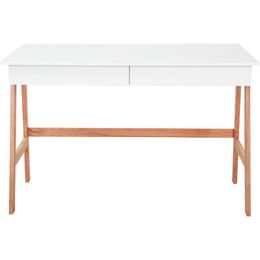 M&ouml;bilia Schreibtisch &raquo;Herdis&laquo; mit 2 grifflosen Schubladen wei&szlig; MDF, Beine Heveaholz B/H/T: 120cm x 77cm x 60cm, 2 Schubladen