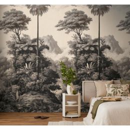Livingwalls living walls Vliestapete &raquo;Vibes & Styles Monteluna &ndash; Vintage Jungle Fototapete&laquo; floral leicht strukturiert Detailreiche Dschungellandschaft mit 