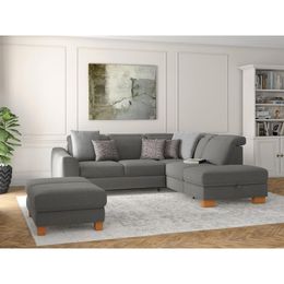 Sit & More sit&more Ecksofa &raquo;Dundee L-Form&laquo; mit Federkern und Massivholzf&uuml;&szlig;en, wahlweise mit Kopfteilverstellung grau B/H/T: 263cm x 86cm x 219cm, Struktur weich