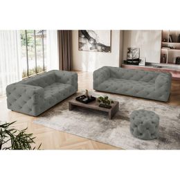 Home Affaire 2-Sitzer &raquo;FOLLINA&laquo; 2-Sitzer Sofa mit klassischer Chesterfield-Knopfheftung grau 100% Polyester B/H/T: 193cm x 71cm x 100cm, Samtoptik