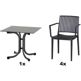 siena GARDEN Gartensessel &raquo;Lane Sessel anthrazit 4er Set mit Tisch&laquo; Set, 4 Stk. tlg. 4 x Stapelsessel + Tisch Sola 80 x 80 cm schwarz B/H/T: 57cm x 82cm x 56cm