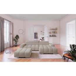 COTTA Ecksofa &raquo;Orion L-Form, B: 307 cm, moderne Steppung, bequeme Wellenunterfederung&laquo; 2x Kopfteilverstellung & 3 Nierenkissen 90% Polyester, 10% 