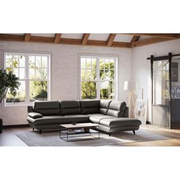 COTTA Ecksofa &raquo;Pike L-Form, B: 266 cm&laquo; optional Schlaffunktion & Bettkasten grau GEDECKTES RINDSLEDER B/H/T: 266cm x 90cm x 217cm, Leder PAMPAS, 