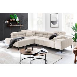 Home Affaire Ecksofa &raquo;Ancona New, wahlweise motorische Sitztiefenverstellung, auch in Cord&laquo; feine Steppung, mit Kopfteilverstellung, 3 Zierkissen, L-