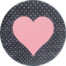 Ayyildiz Teppiche Kinderteppich &raquo;Bambi 830&laquo; rund 11 mm H&ouml;he auch in rechteckig, Herz Motiv, Kurzflor pink Kunstfaser &Oslash; 120cm 1 Stk., 11mm, &Oslash; 120cm