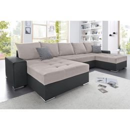 Collection AB Wohnlandschaft &raquo;Josy XXL U-Form, B: 333 cm, mit 2 Recamieren 77 & 97 cm&laquo; Schlaffunktion, Bettkasten & 2 Zierkissen, Federkern grau 