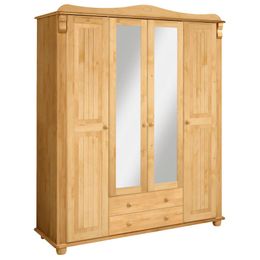 OTTO home Kleiderschrank &raquo;Adele&laquo; Massive Kiefer,Spiegel; Landhausstil beige Massivholz B/H/T: 169cm x 191cm x 53,5cm, Schubladen: 2 Stk. T&uuml;ren: 4 Stk.