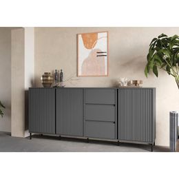 Home Affaire Sideboard &raquo;viel Stauraum, Soft Close, 3 T&uuml;ren und 3 Schubkasten&laquo; mit Metallf&uuml;&szlig;en, Breite 212 cm, grifflos, Fronten geriffelt 