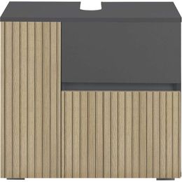 Home Affaire Waschbeckenunterschrank &raquo;Wisla&laquo; Siphonausschnitt, Push-to-open-Funktion, Breite 60cm, H&ouml;he 55 cm schwarz Holzwerkstoff anthrazit, B/H/T: 