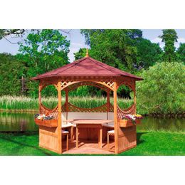 Promadino Garten-Essgruppe f&uuml;r Pavillon Palma, BxTxH: 132x116x72 cm braun Massivholz B/H/T: 132cm x 72cm x 116cm
