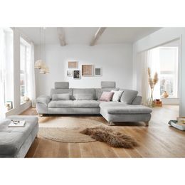 Die PlanBar Ecksofa &raquo;Ottomane MP-IN14007 L-Form, Breite 306 cm&laquo; wahlweise mit Schlaffunktion und verstellbaren Kopfst&uuml;tzen, in Cord grau 100% 