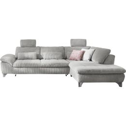 Die PlanBar Ecksofa &raquo;Ottomane MP-IN14007 L-Form, Breite 306 cm&laquo; wahlweise mit Schlaffunktion und verstellbaren Kopfst&uuml;tzen, in Cord grau 100% 