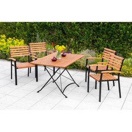 Merxx Garten-Essgruppe &raquo;Schlo&szlig;garten&laquo; 5 Stk. tlg. 4 Stapelsessel mit Klapptisch braun FSC -zertifiziertes Massivholz, Stahl B/H/T: 59,5cm x 87cm x 