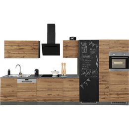 KOCHSTATION K&uuml;chenzeile &raquo;KS-Trier&laquo; mit E-Ger&auml;ten, Breite 390 cm braun B/H/T: 390cm x 60cm, Cerankochfeld (SCHOTT)