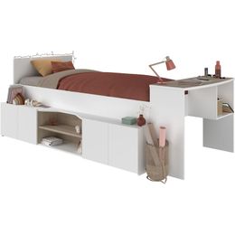 Parisot Hochbett &raquo;Cleo&laquo; 1 Stk. tlg. Schreibtisch beidseitig anbaubar, viel Stauraum, f&uuml;r Jungen & M&auml;dchen wei&szlig; Liegefl&auml;che B/L: 90cm x 200cm, kein H&auml;rtegrad, 