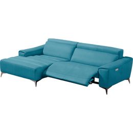 Egoitaliano Ecksofa &raquo;Suzette, Designsofa mit hohem Sitzkomfort&laquo; mit Recamiere, inkl. 1 elektronischen Relaxfunktion, L-Form blau Leder &raquo;BULL&laquo; (echtes Rindsleder).