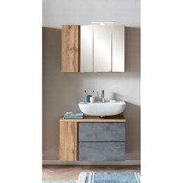 Welltime Badm&ouml;bel-Set &raquo;S&ouml;lden&laquo; 2 Stk. tlg. grau MDF B/H/T: 85cmcm x 200cmcm x 35cmcm, Siphonausschnitt rechts