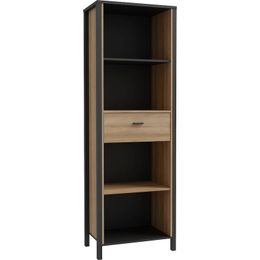 FORTE Aktenregal &raquo;High Rock&laquo; mit T&uuml;r, 4 offene F&auml;cher, Industrial-Stil, 65x194 cm schwarz Holzwerkstoff B/H/T: 64,8cm x 193,9cm x 40,2cm, 4 Stk. 