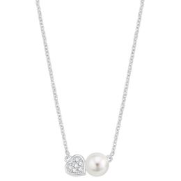 Amor Damen Kette mit Anh&auml;nger &raquo;Herz&laquo; mit Zirkonia (synth.) - mit Muschelkernperle silber Perlen Silber 925 (Sterlingsilber), L: 42