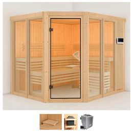 Karibu Sauna &raquo;Anike 3&laquo; Set, Ofen 9 kW Bio externe Strg easy beige Bio-Kombiofen, externe Steuerung, 9 kW