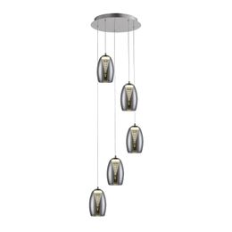 Brilliant Pendelleuchte &raquo;Metropolis&laquo; LED-Modul 1 Stk. Warmwei&szlig; LED H&auml;ngelampe 5flg chrom/rauchglas easyDim grau 5, &Oslash; 33cm H: 180cm, 1 Stk.