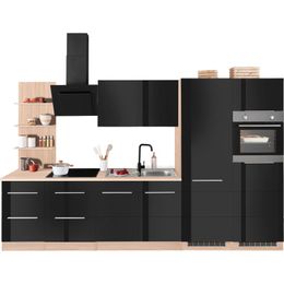 KOCHSTATION K&uuml;chenzeile &raquo;KS-Brindisi Breite 330 cm&laquo; wahlweise mit E-Ger&auml;ten und Induktion, mit MDF-Fronten und Regal schwarz B/H/T: 330cm x 200cm x 