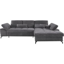 OTTO home Ecksofa &raquo;Costello L-Form, B: 301cm, Sitztiefen & Armteilverstellung, Federkern&laquo; 3 Nierenkissen, optional Schlaffunktion & Bettkasten grau 