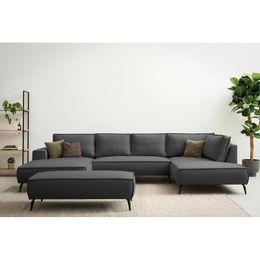 OTTO home Wohnlandschaft &raquo;TVINNU Leinenoptik, 354, mit Hocker&laquo; Recamiere rechts/links, stellbar zum Schlafsofa (Krokodilverbinder) grau B/H/T: 354cm x