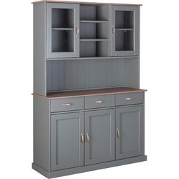 Inter Link Buffet &raquo;Luzerna Kiefer Massivholz, FSC, K&uuml;chenschrank, Vitrinenschrank&laquo; Geschirrschrank im Landhausstil, BxTxH: 131 x 45 x 190 cm grau MDF, Massivholz