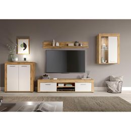 OTTO home Wohnwand &raquo;AOSTA, Breite 330cm, 4-teilige Wohn-Kombination&laquo; bestehend aus: Highboard, Lowboard, Wandboard & Vitrine, 4 Stk. tlg. wei&szlig; 