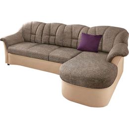 DOMO collection Ecksofa &raquo;FLORES Schlafsofa, 233x142x86 cm, L-Form&laquo; whlw. mit Bettfunktion, whlw. mit Federkern braun Kunstleder SOFTLUX / Struktur ( 