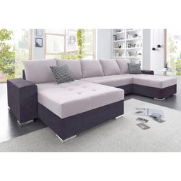Collection AB Wohnlandschaft &raquo;Josy XXL U-Form, B: 333 cm, mit 2 Recamieren 77 & 97 cm&laquo; Schlaffunktion, Bettkasten & 2 Zierkissen, Federkern silber 100