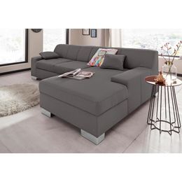 DOMO collection Ecksofa &raquo;Bero, elegant und zeitlos, flache Armlehnen, Breite 268cm L-Form&laquo; fester Sitzkomfort, wahlweise mit Bettfunktion schwarz 