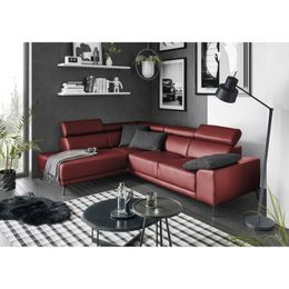 3C Candy Ecksofa &raquo;Greve modern und bequem, inkl. manueller Kopfteilverstellung, L-Form&laquo; wahlweise mit motorischem Sitzvorzug rot 100% Leder B/H/T: 