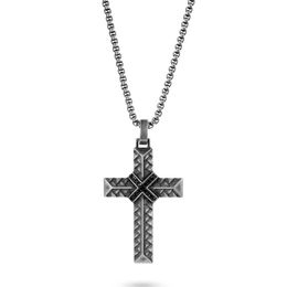 Firetti Herren Kette mit Anh&auml;nger &raquo;Schmuck Geschenk Woven/Kreuz&laquo; mit Zirkonia (synth.) schwarz Edelstahl, L: 55 B: 2,5mm
