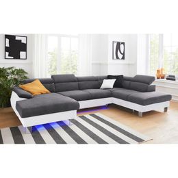 COTTA Wohnlandschaft &raquo;Komaris U-Form, B: 320 cm&laquo; mit Kopfteilverstellung, optional Schlaffunktion, Bettkasten & Licht wei&szlig; Microfaser PRIMABELLE (100%
