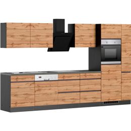 KOCHSTATION K&uuml;chenzeile &raquo;KS-Riesa&laquo; Stellbreite 330 cm, wahlweise mit Induktionskochfeld braun B/H/T: 330cm x 200cm x 60cm,mit Glaskeramikkochfeld